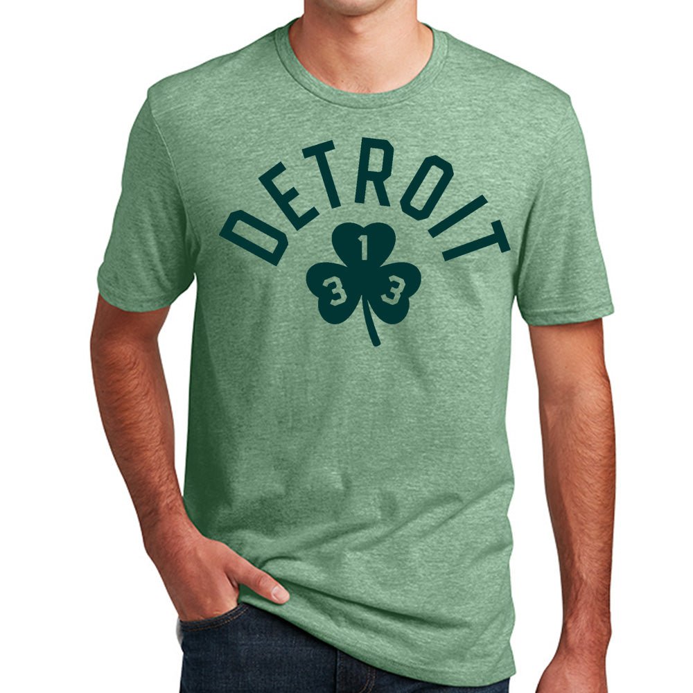 Mens Detroit 313 Shamrock St. Patrick's Day T-shirt (Heather Sage Green ...